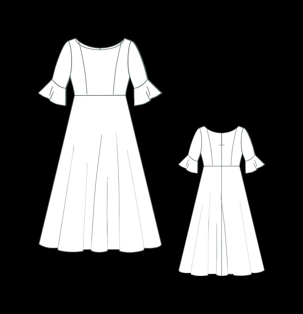 Ruffle Sleeve Midi Dress Sewing Pattern, US 2-30 XS-4XL (PDF Pattern ...