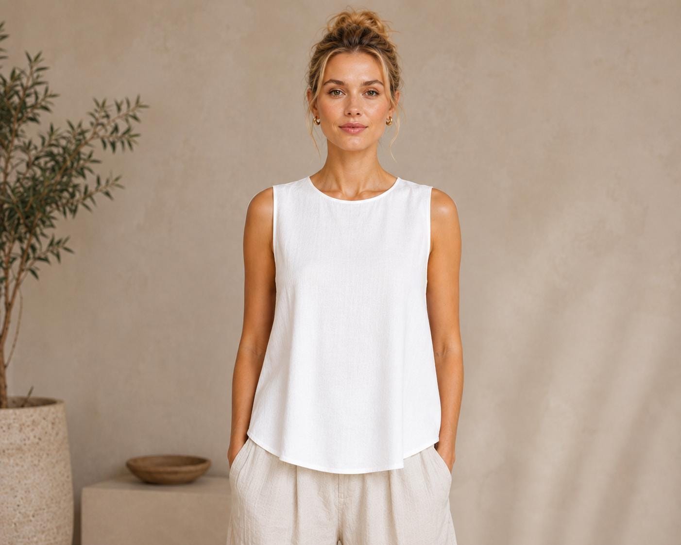 Women's Linen Top Sewing Pattern, Sleeveless Summer Tunic PDF (digital ...