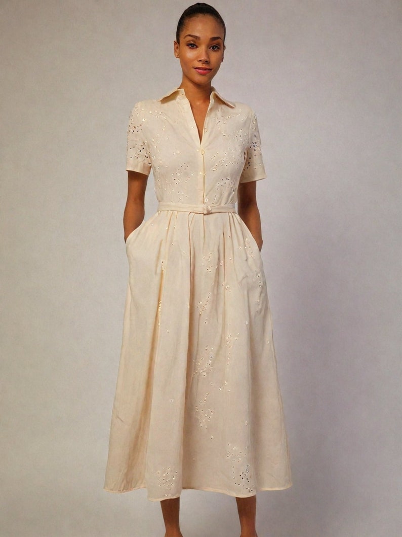 Buttoned Summer Dress Sewing Pattern: Shirt Collar Sundress (XS-4XL ...
