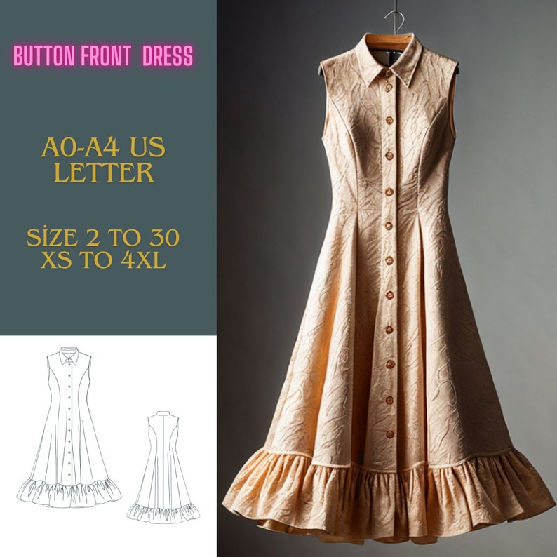 Button Front Summer Dress Sewing Pattern,layered Dress Button Front ...