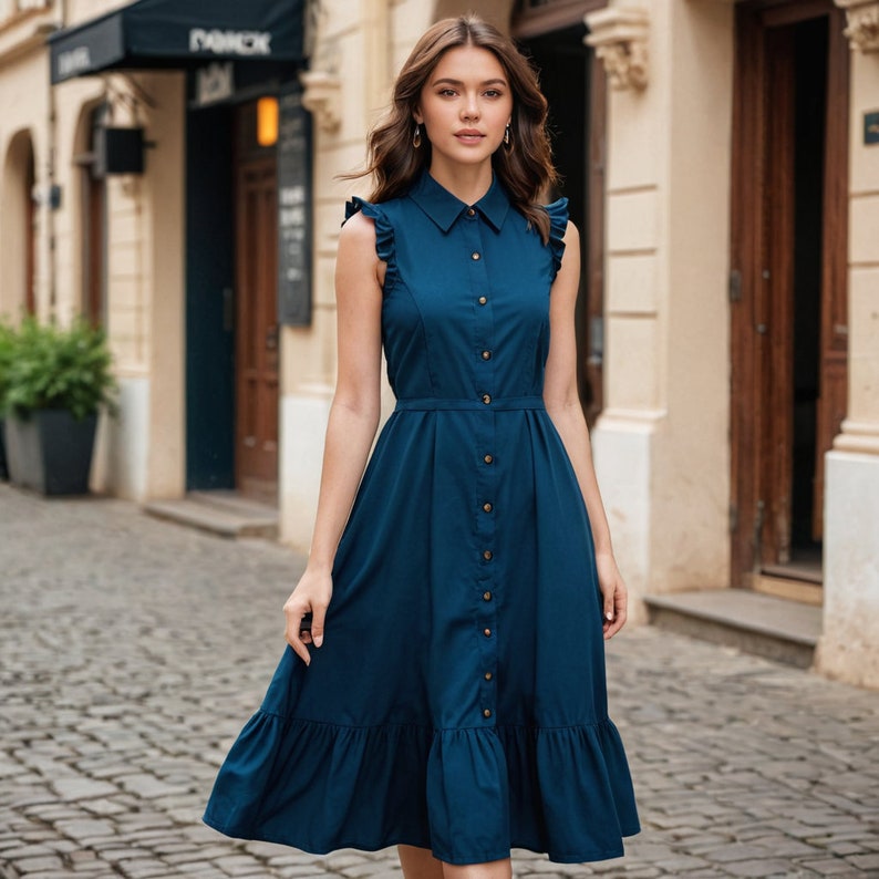 Button Front Summer Dress Sewing Pattern,layered Dress Button Front ...