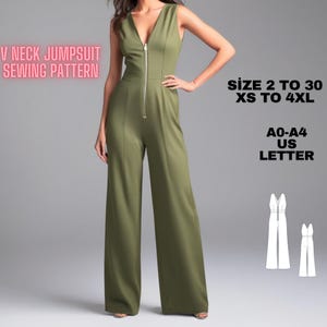 V Neck Women Jumpsuit Sewing Pattern | Wide Leg Jumpsuit, Romper Pattern, Dungaree Pattern ...