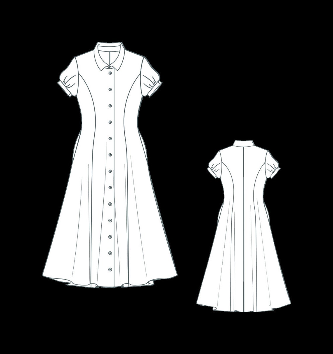 1950's Vintage Style Dress Sewing Pattern, Cocktail Dress, PDF Instant ...