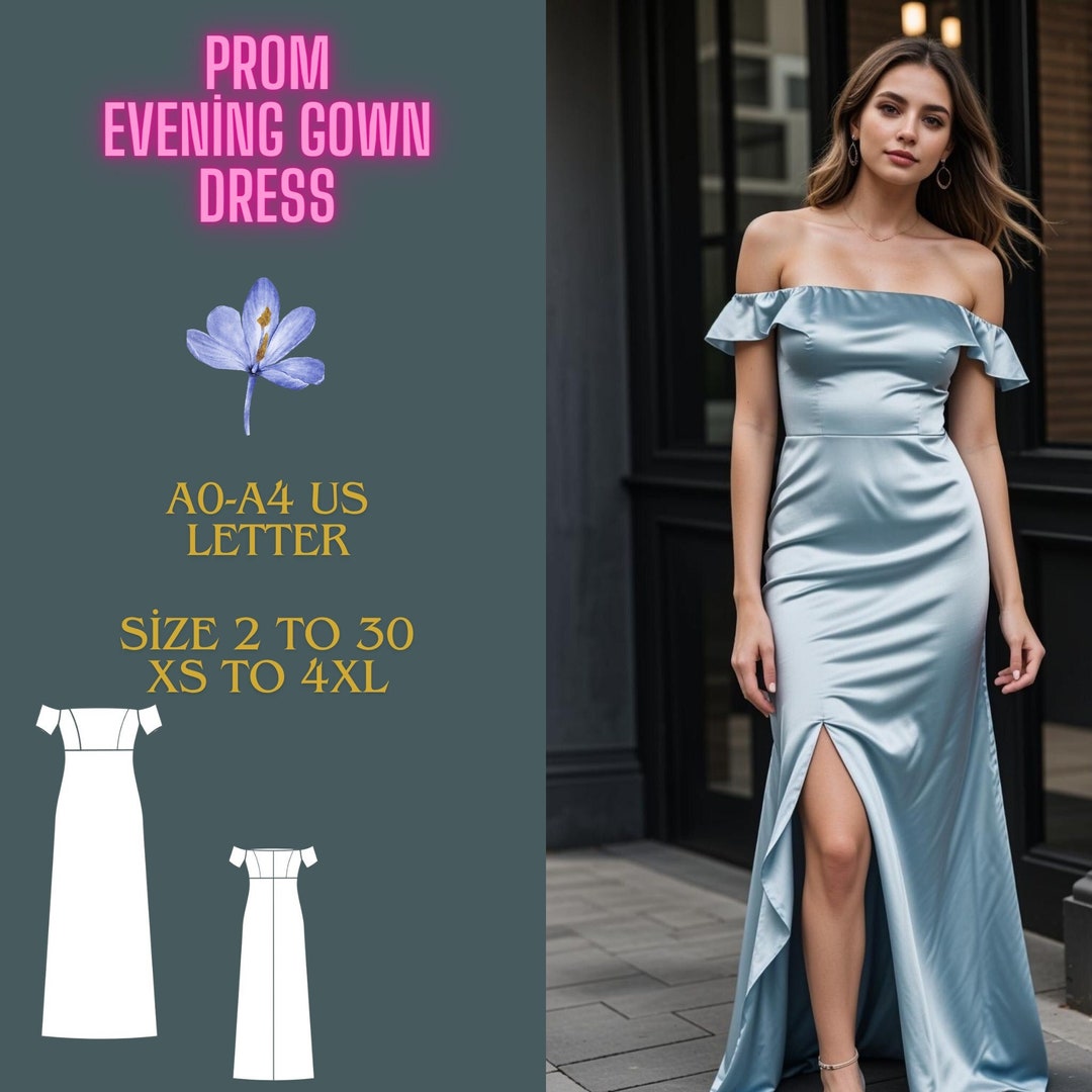 Off Shoulder Maxi Prom Dress Sewing Pattern, Prom Dress Pattern, Maxi ...
