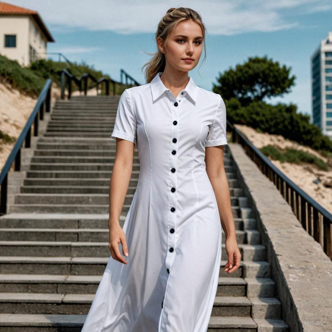 Buttoned Summer Dress Sewing Pattern: Shirt Collar, XS-4XL (digital ...