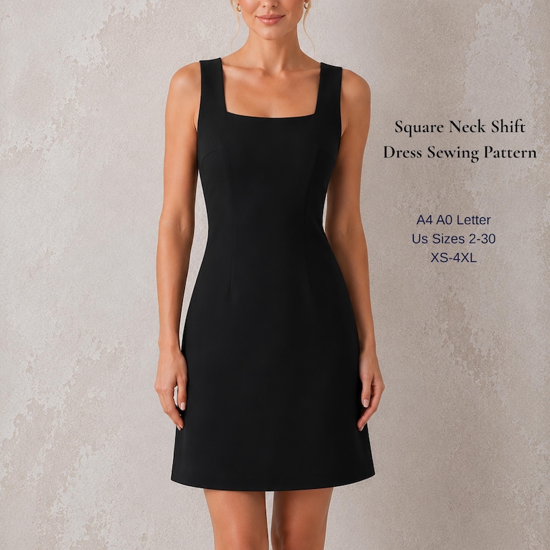 Black Square Neck Dress - Etsy