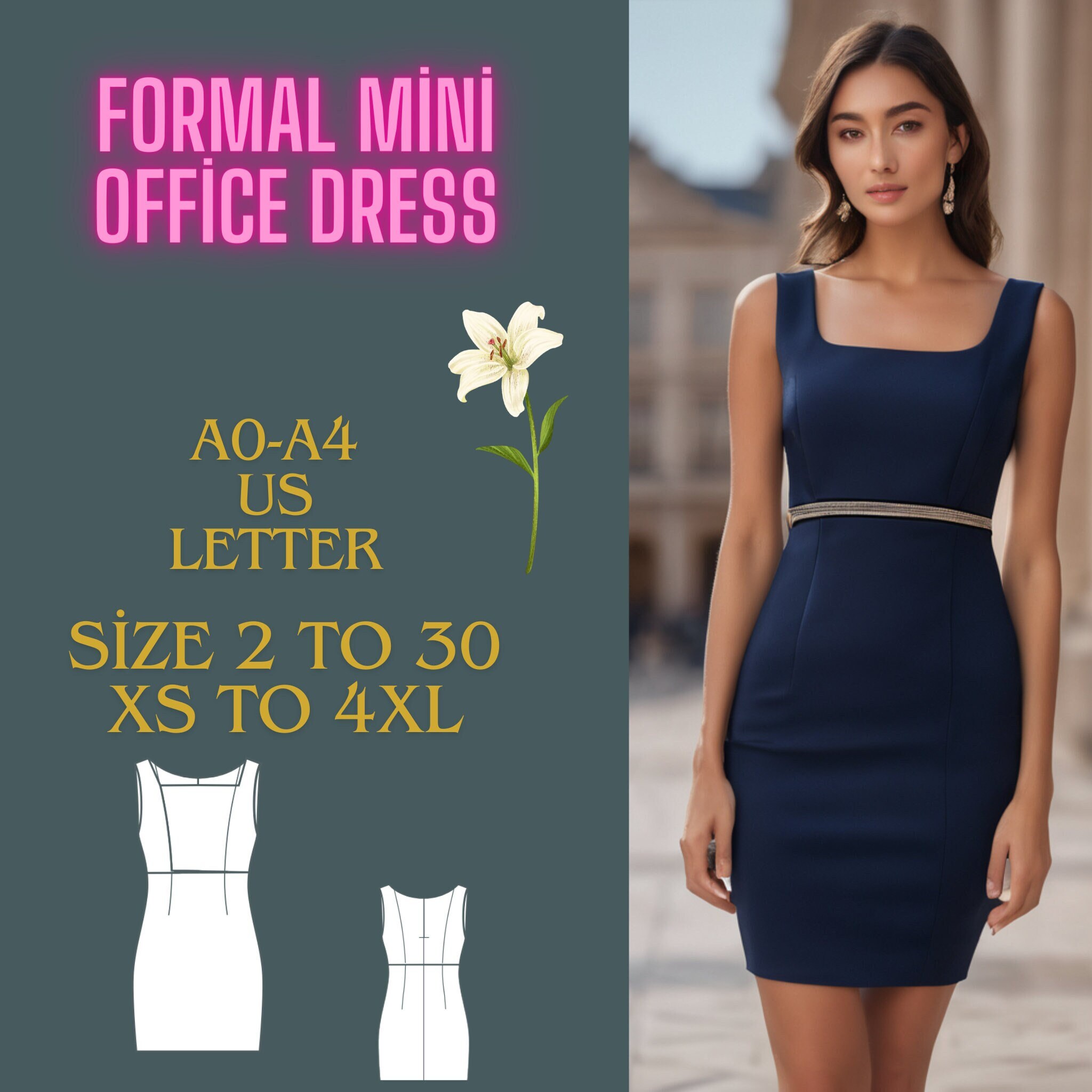 Formal Mini Dress Sewing Pattern, Dress, Summer Mini Dress, Summer ...