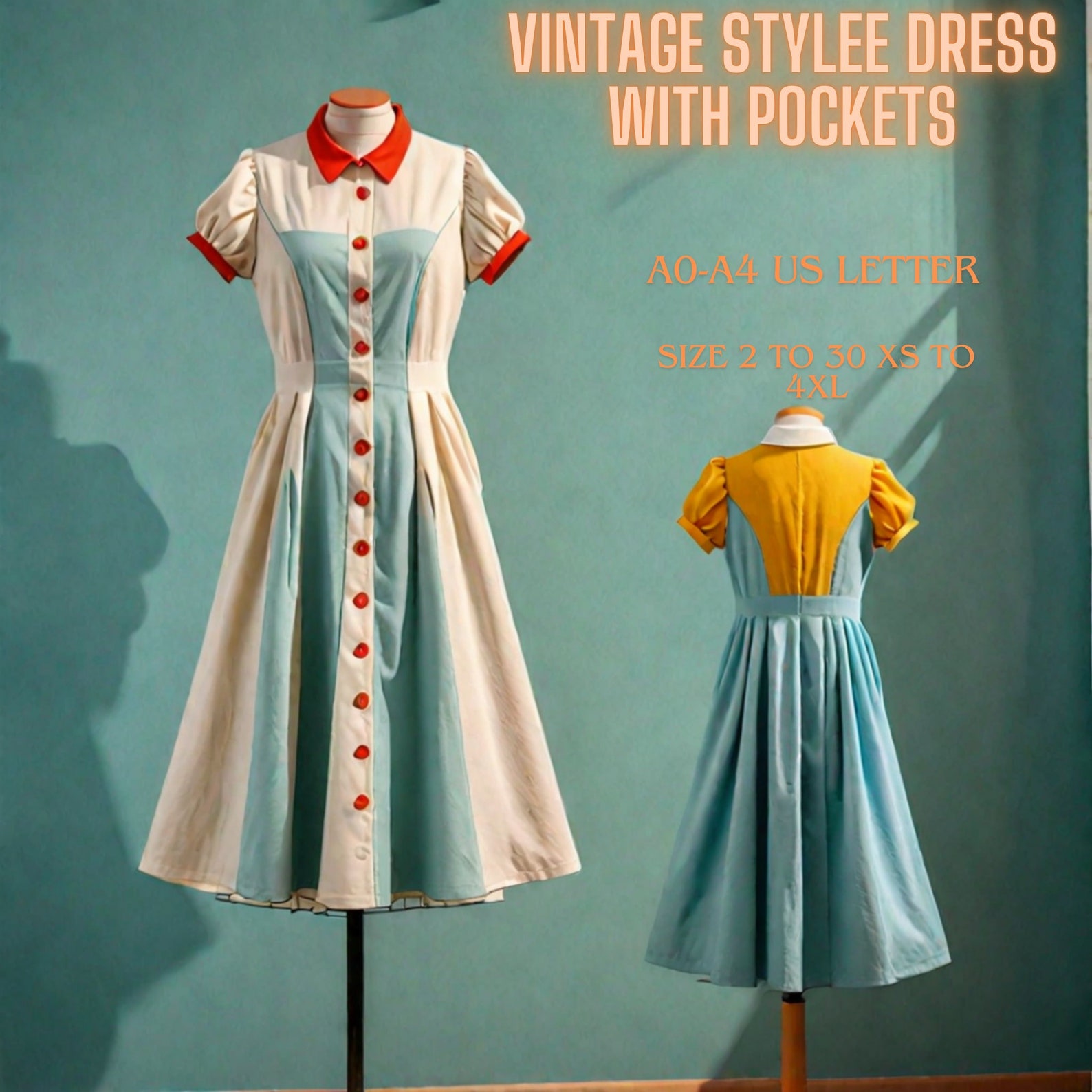1950's Vintage Style Dress Sewing Pattern, Cocktail Dress, PDF Instant ...