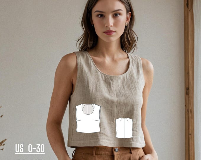 Linen Tank Top Printable PDF, Linen Basic Blouse, Easy to Sew, Womens ...