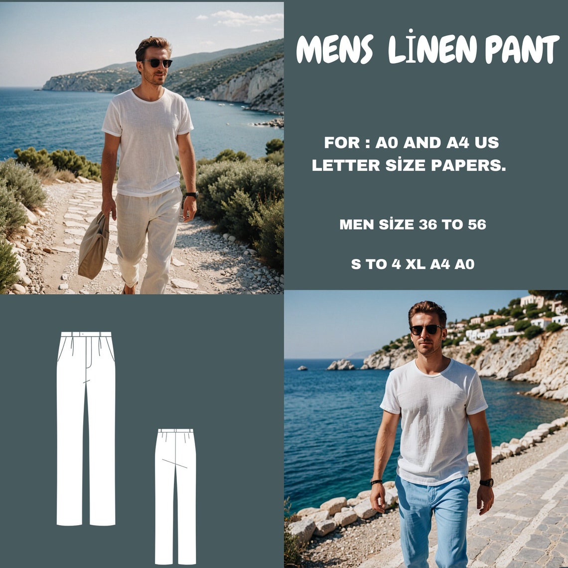 Men's Linen Trousers Sewing Pattern: Summer Casual Wear (A4-A0) - Etsy