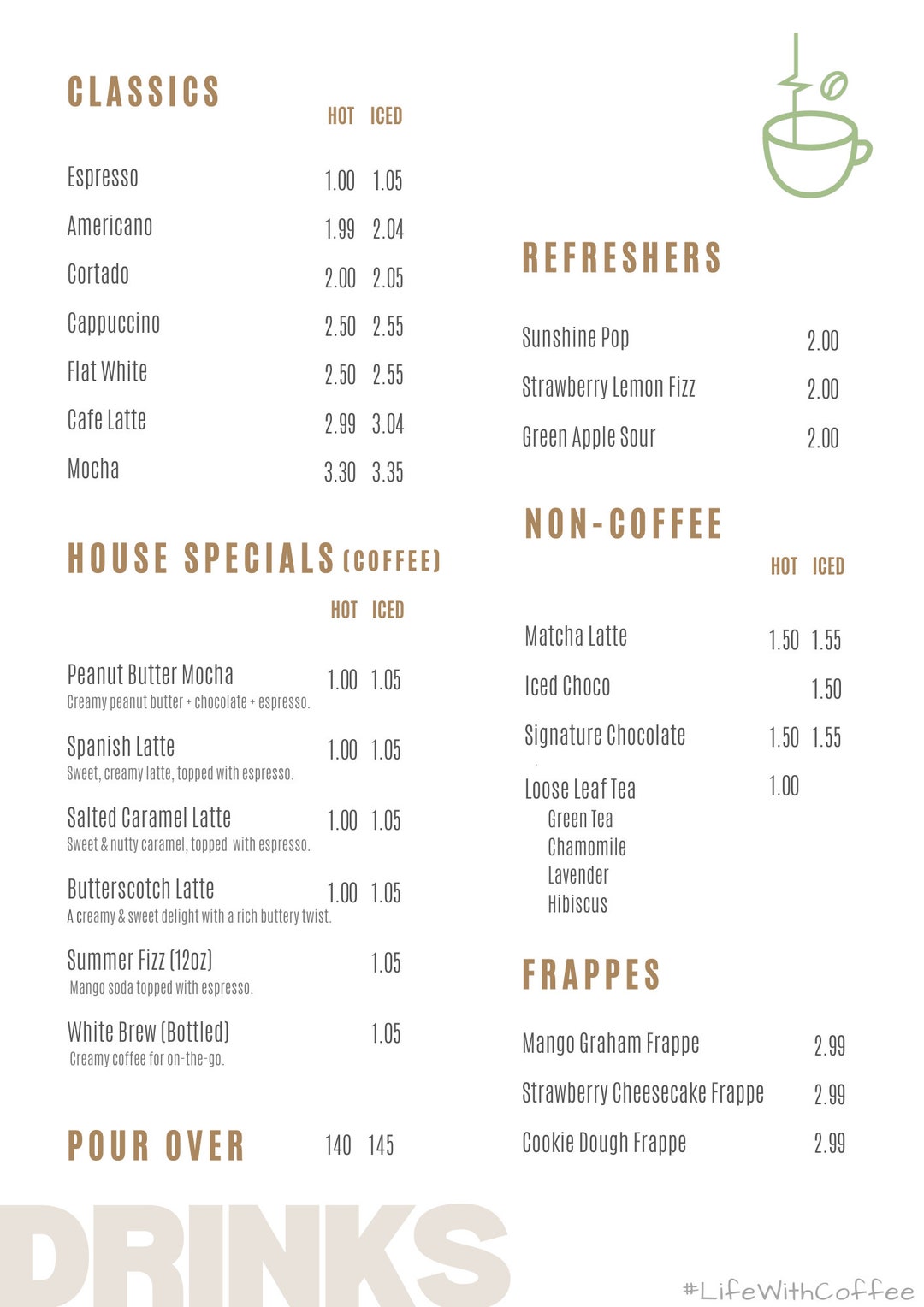 Digital Minimalistic Menu for Cafe - Etsy