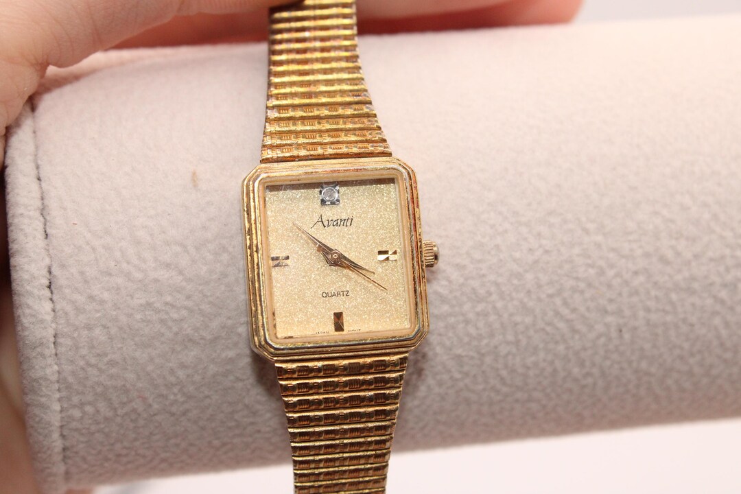 Vintage Gold Tone Avanti Tank Quartz Diamond New Battery - Etsy