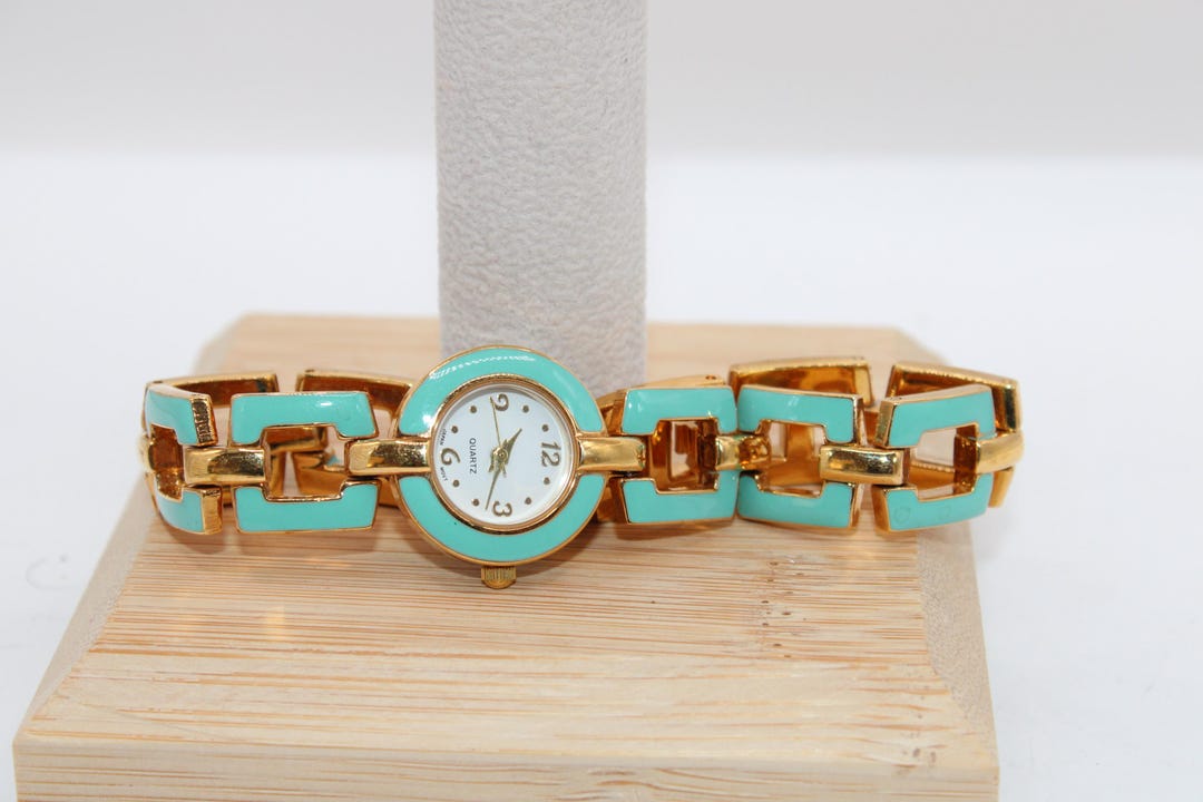 Vintage Woman's Watch Avon Turquoise Enamel Gold Tone Chain, New ...