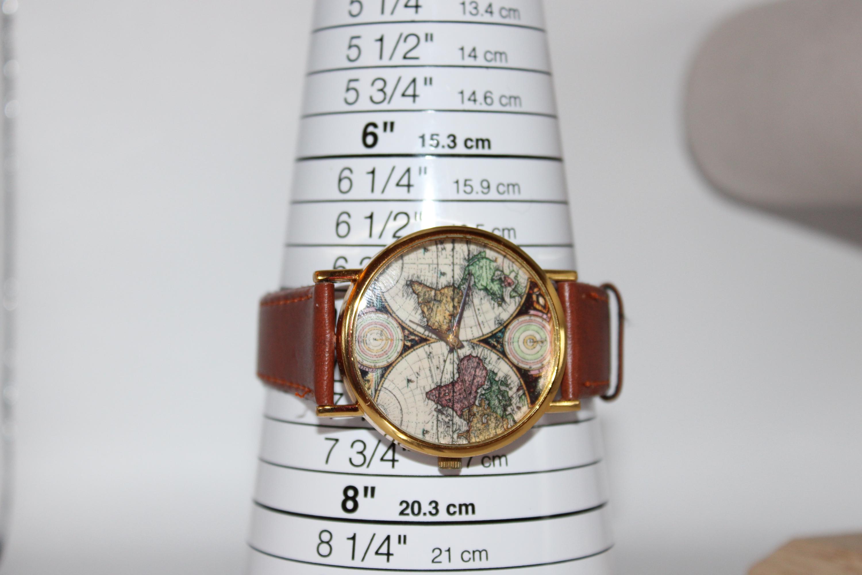 Vintage Two World Maps Spheres Watch Face With Brown Band - Etsy