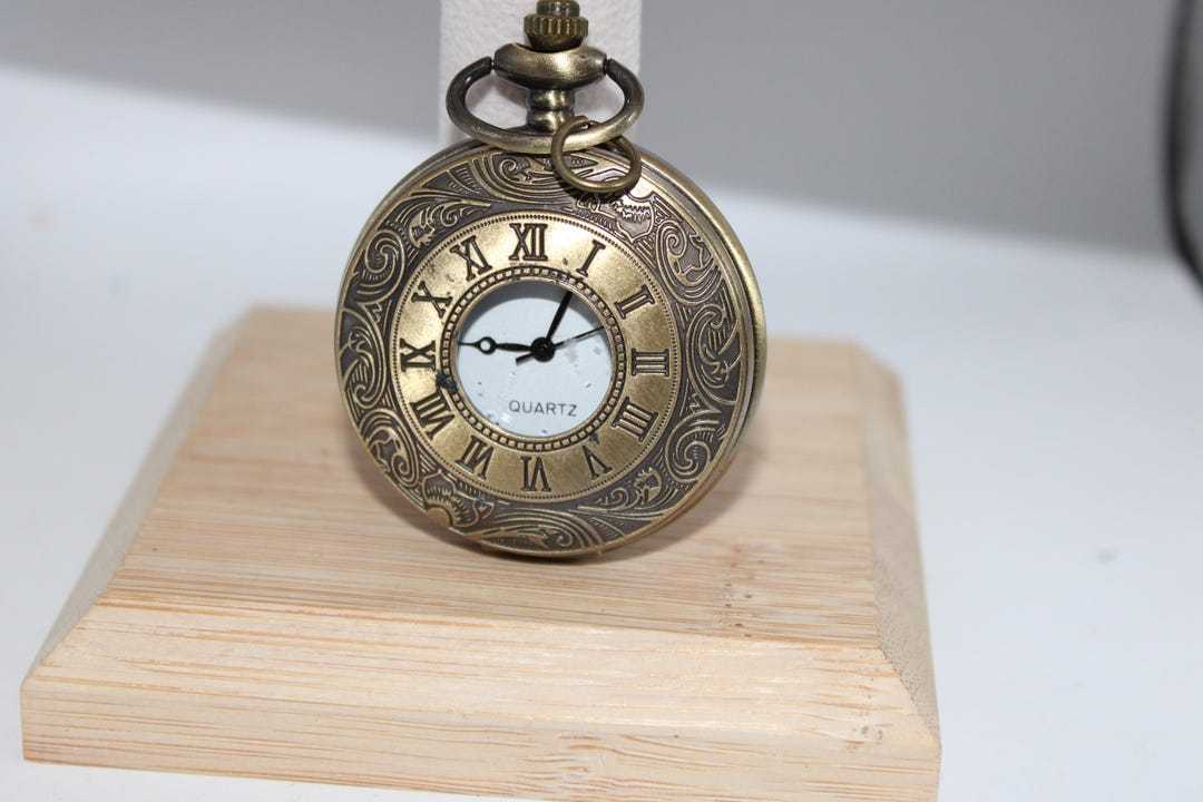 Vintage Brass Pocket Watch See Through Window Roman Numeral Round ...