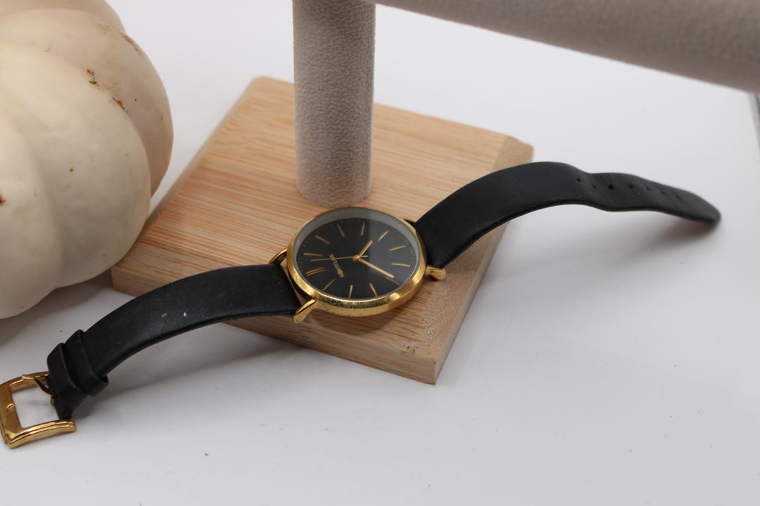 Vintage Montclair Gold Tone Black Face Watch - Etsy
