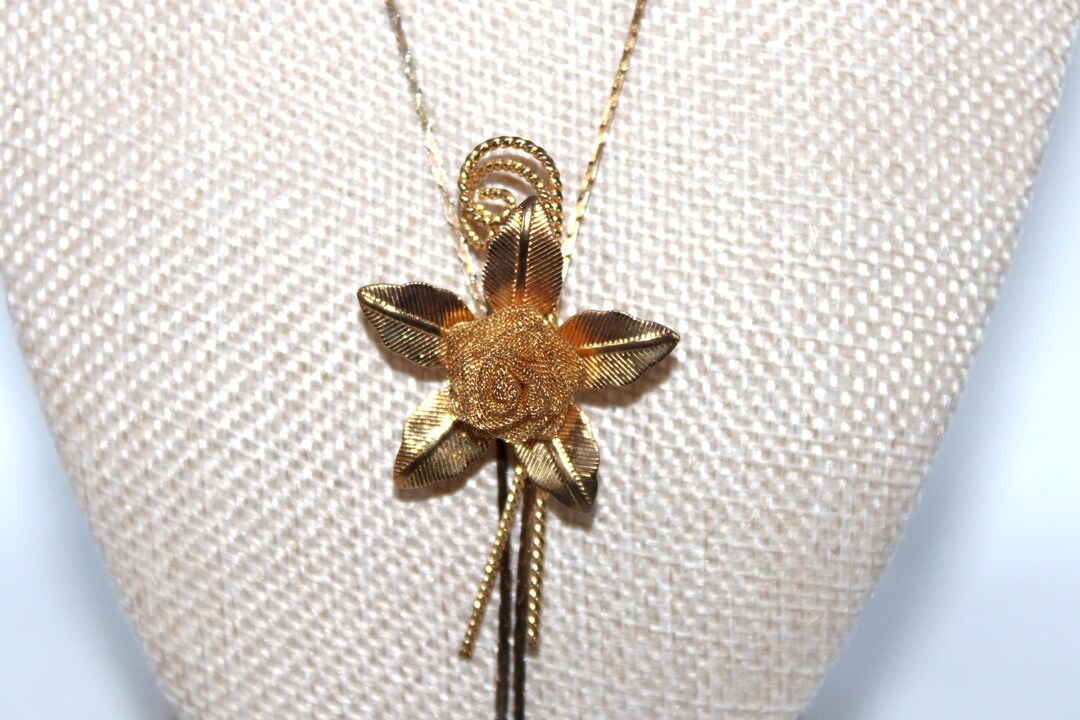 Long Vintage Metal Flower Vintage Gold Tone Pull Through Necklace - Etsy