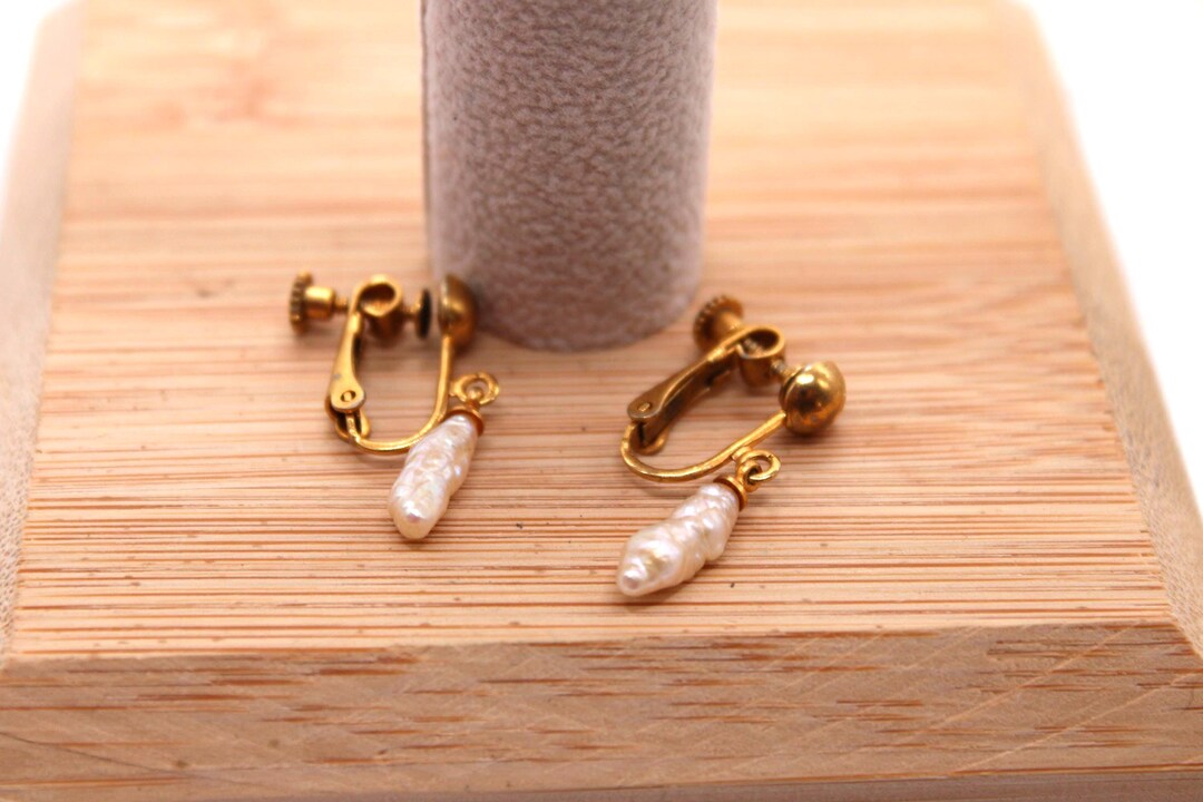 Vintage Gold Tone Abnormal Pearl Beads Oblong Clip on Earrings - Etsy