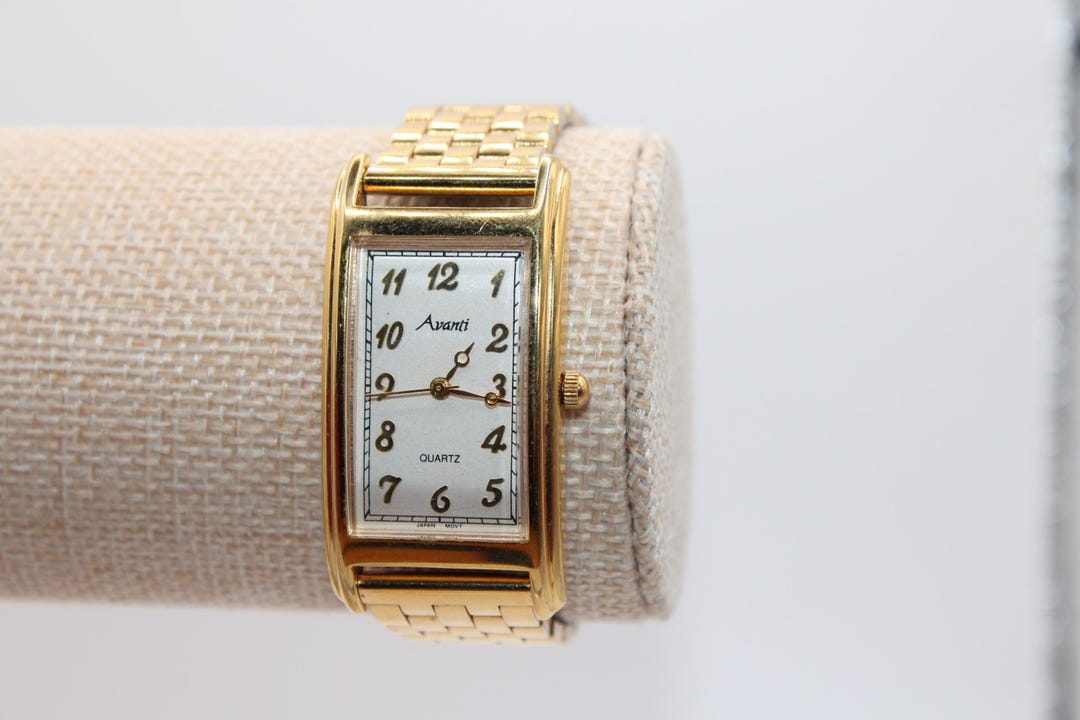 Vintage Gold Tone Avanti Tank Quartz Infinite Metal Link Band New ...