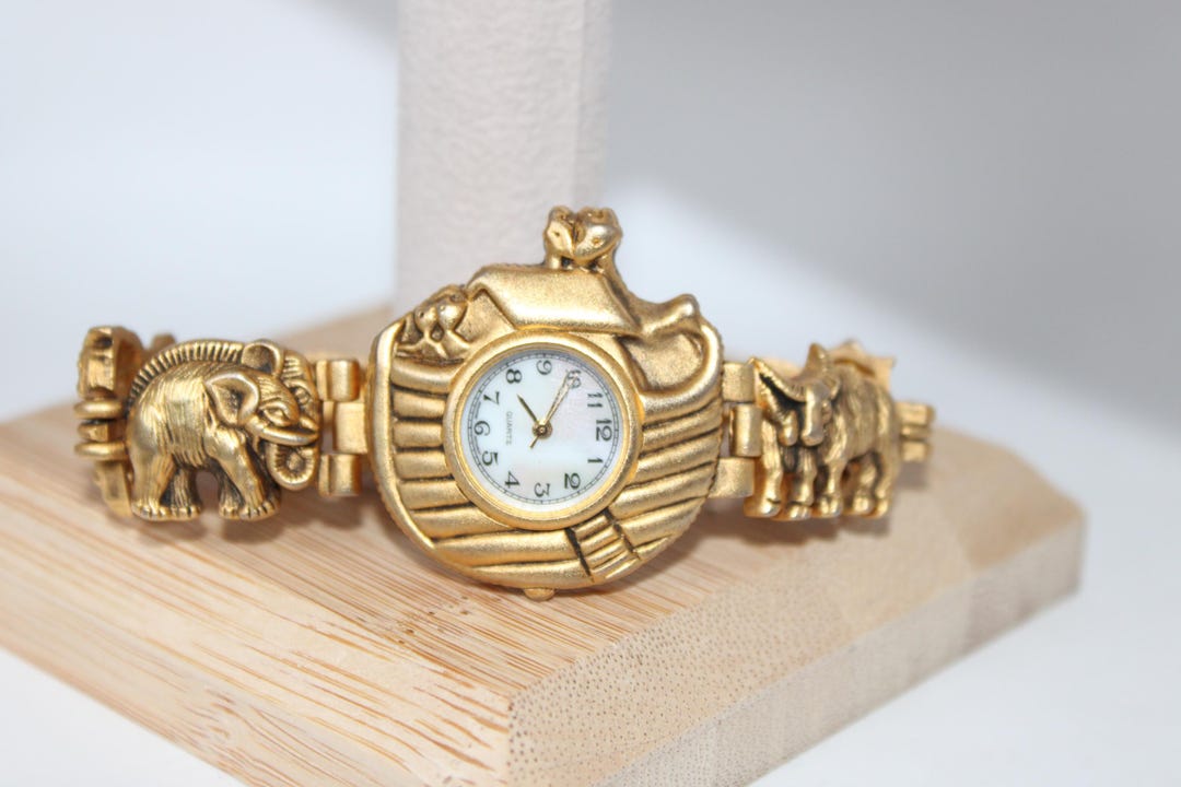 Vintage Gold Tone Safari Animal Watch Chain Link Elephant - Etsy