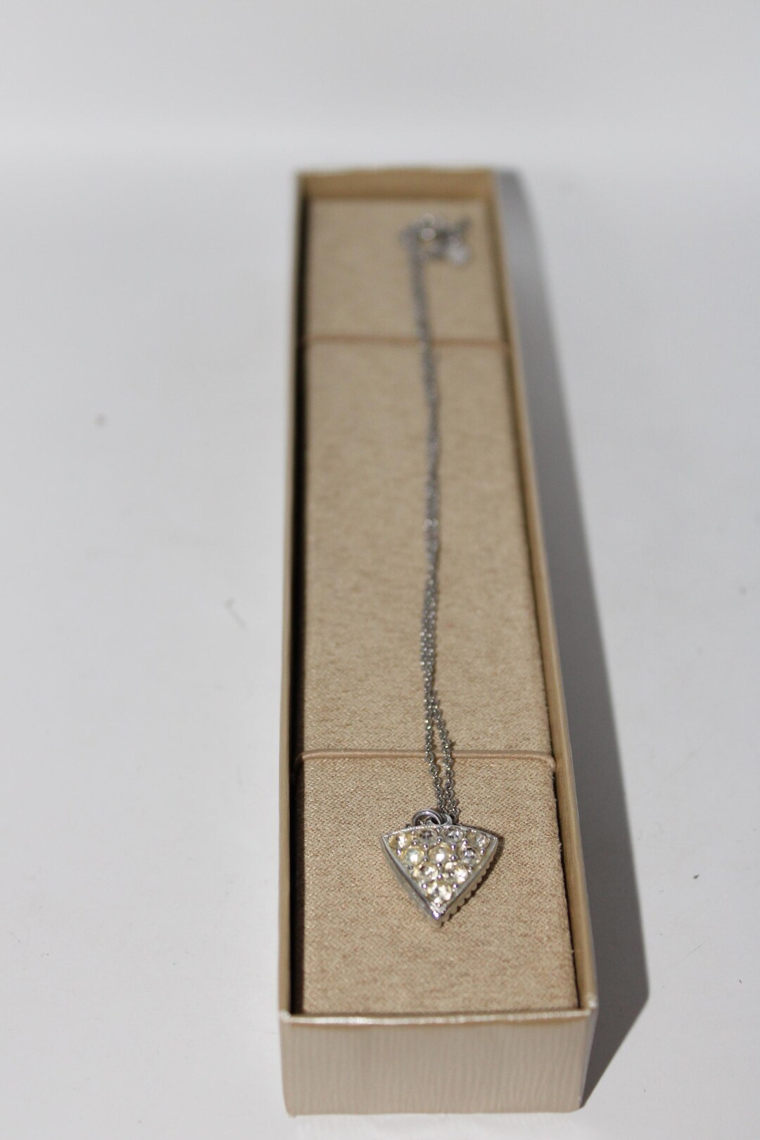 Long Vintage Silver Sarah Cov Triangle Rhinestone Pendant Necklace - Etsy