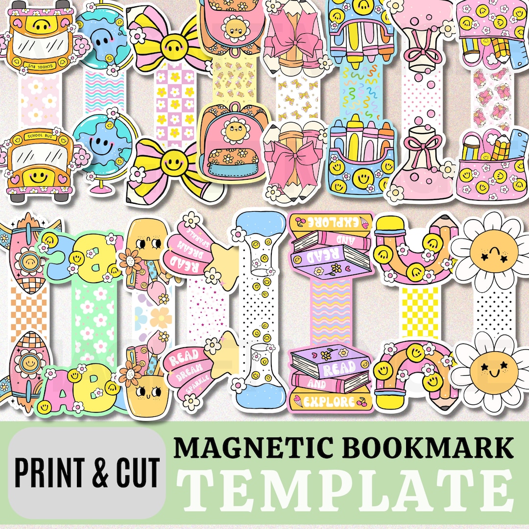 Retro Groovy School Magnetic Bookmark Bundle, Printable DIY Bookmark ...