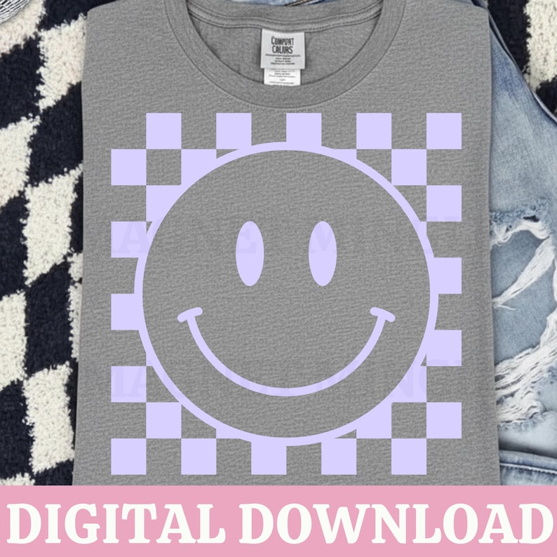 Retro Checker Smiley PNG Bundle, Neon Smiley Face PNG, Trendy Y2K ...