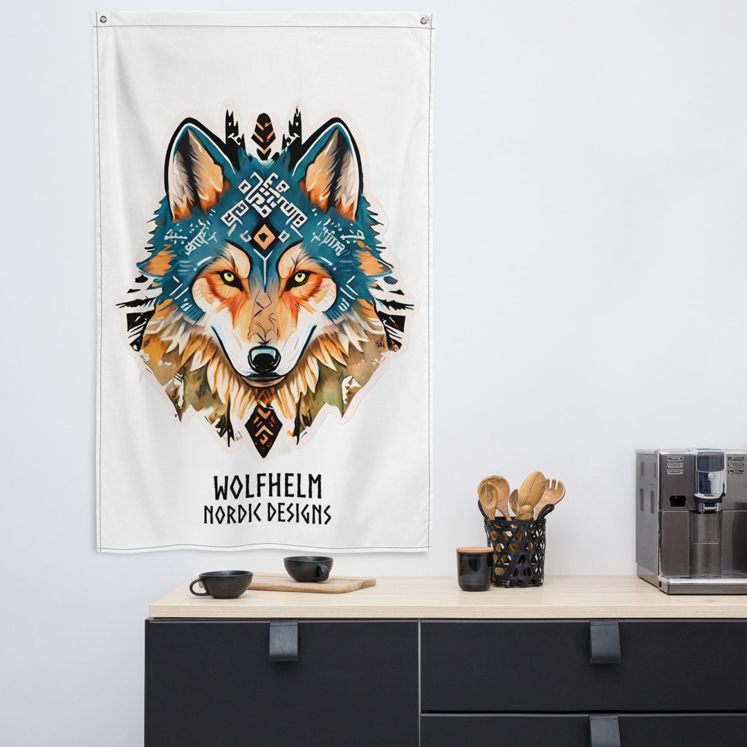 White Wolf Wall Decor Flag - Etsy