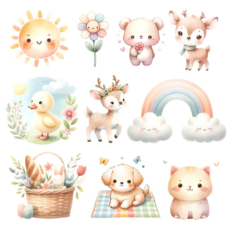 Happy Spring PNG, Cute Animal Clipart, Farm Clipart, Sun PNG ...