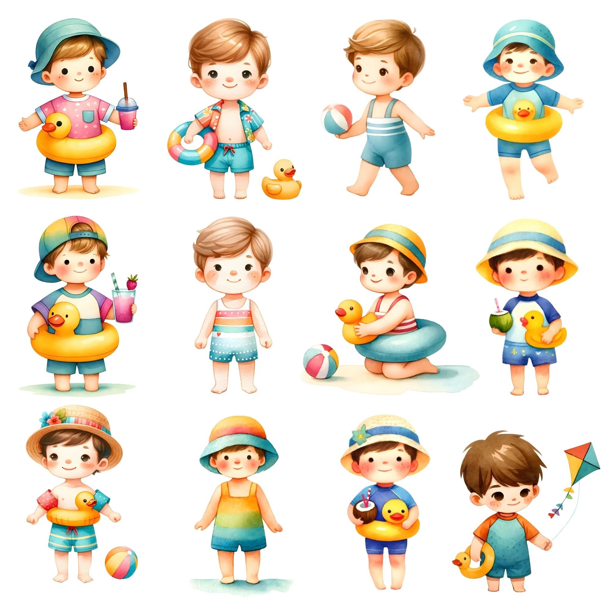Watercolor Summer PNG, Little Cute Boy on the Beach, Summer Clip Art ...