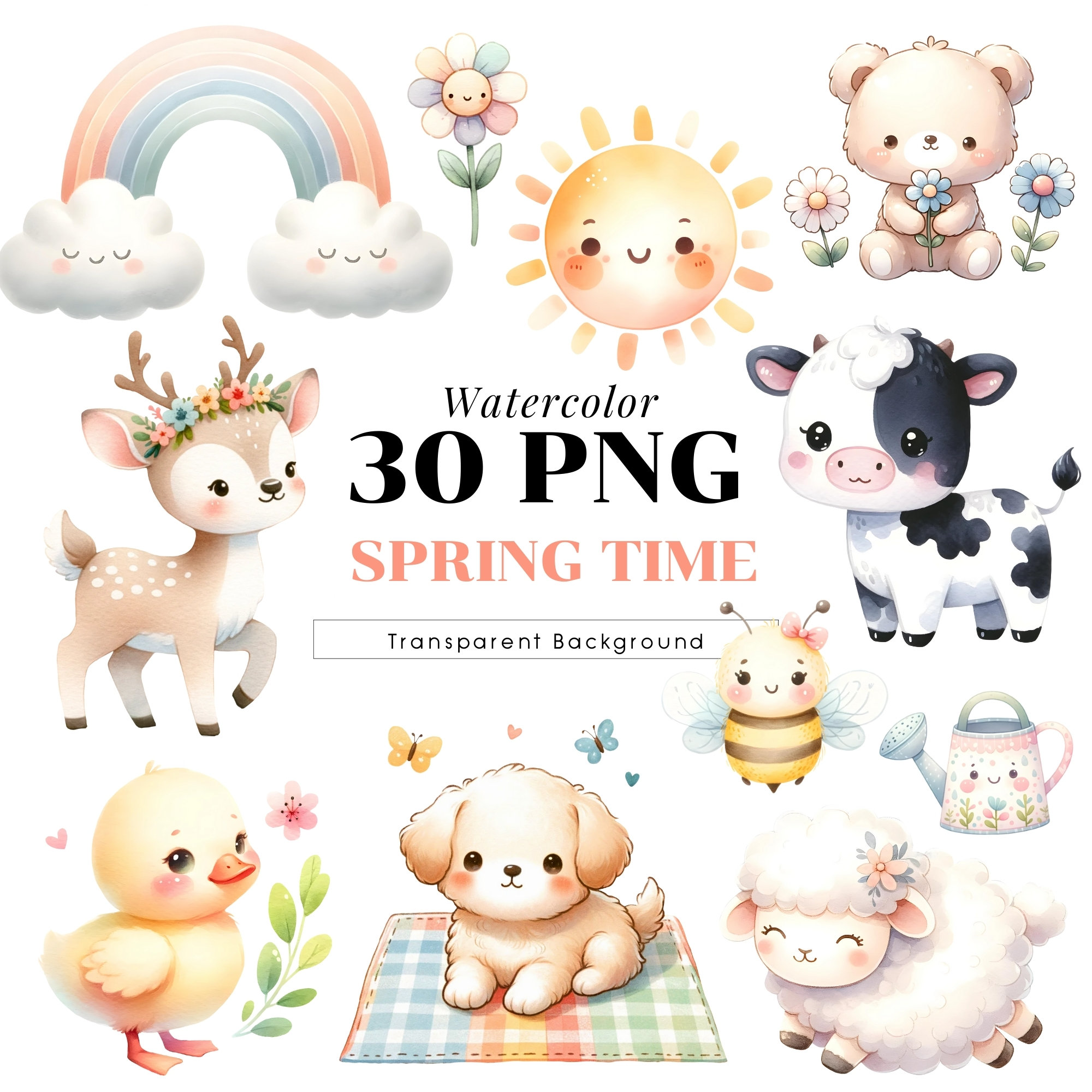 Happy Spring PNG, Cute Animal Clipart, Farm Clipart, Sun PNG ...