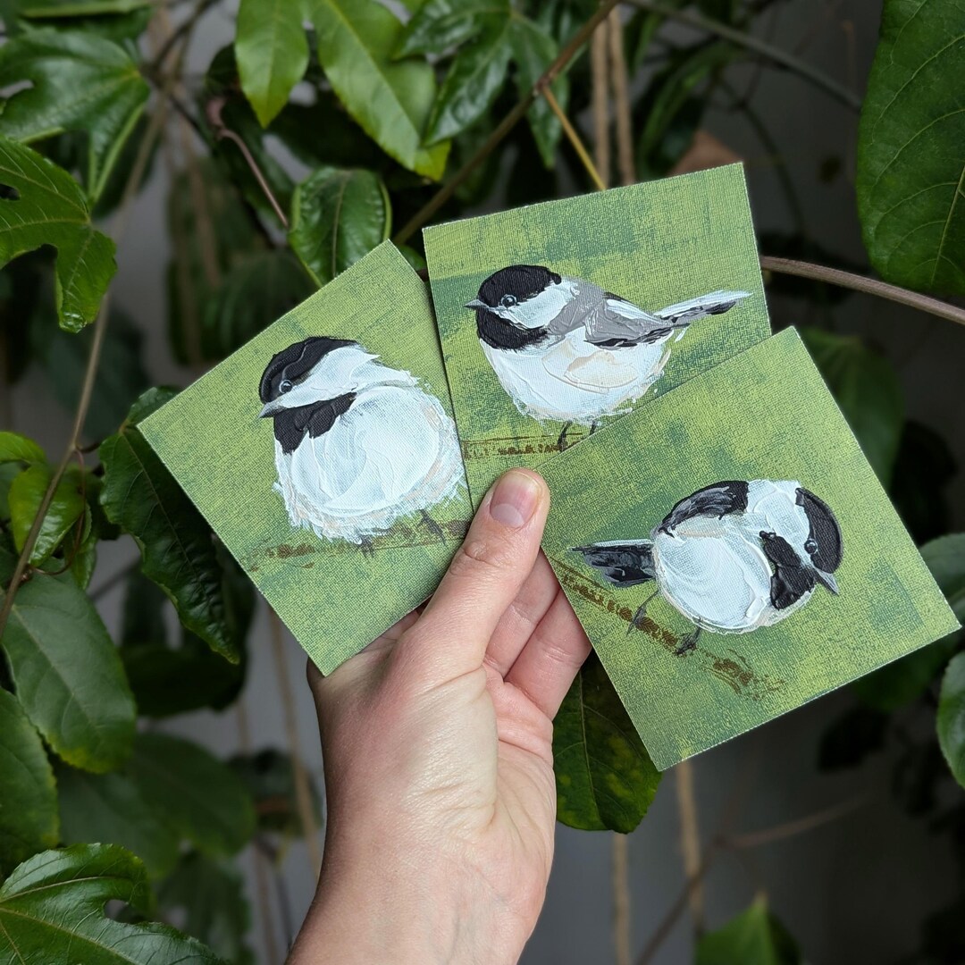 Chickadee Bird Magnets Hand Painted Art - Set of 3 Acrylic Paintings ...