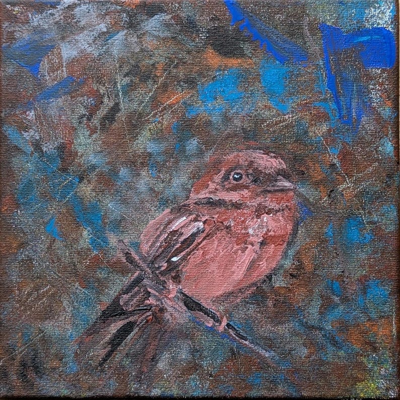 Original Acrylic Abstract Bird Painting Set: Rustic Woodland Triptych ...