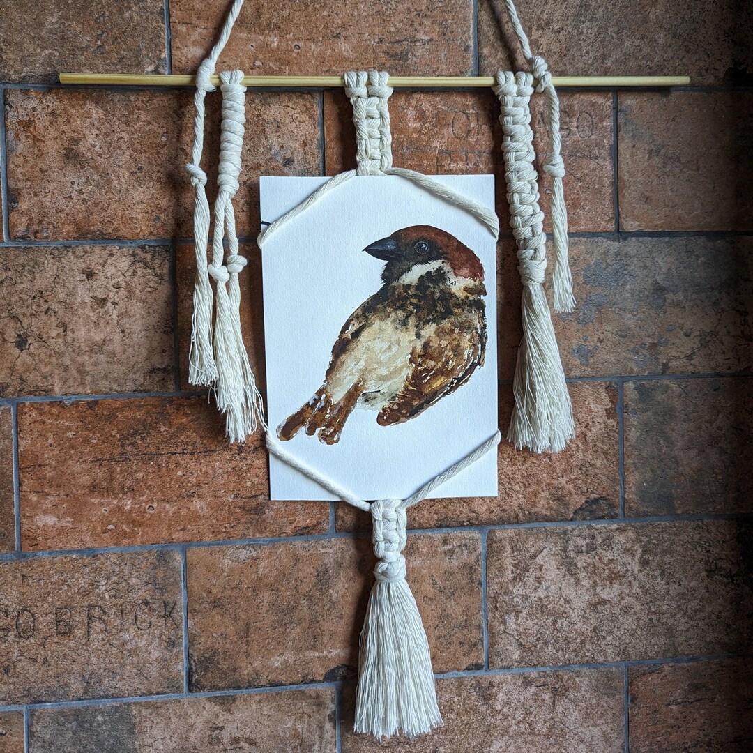 Macrame Birds Wall Hanging,watercolor Wall Art Sparrow Painting With ...