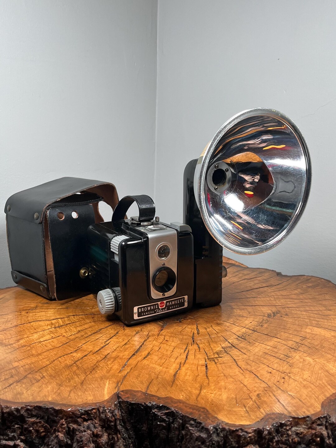 Vintage Kodak Brownie Hawkeye Camera 1950s With Leather Case and Flash ...