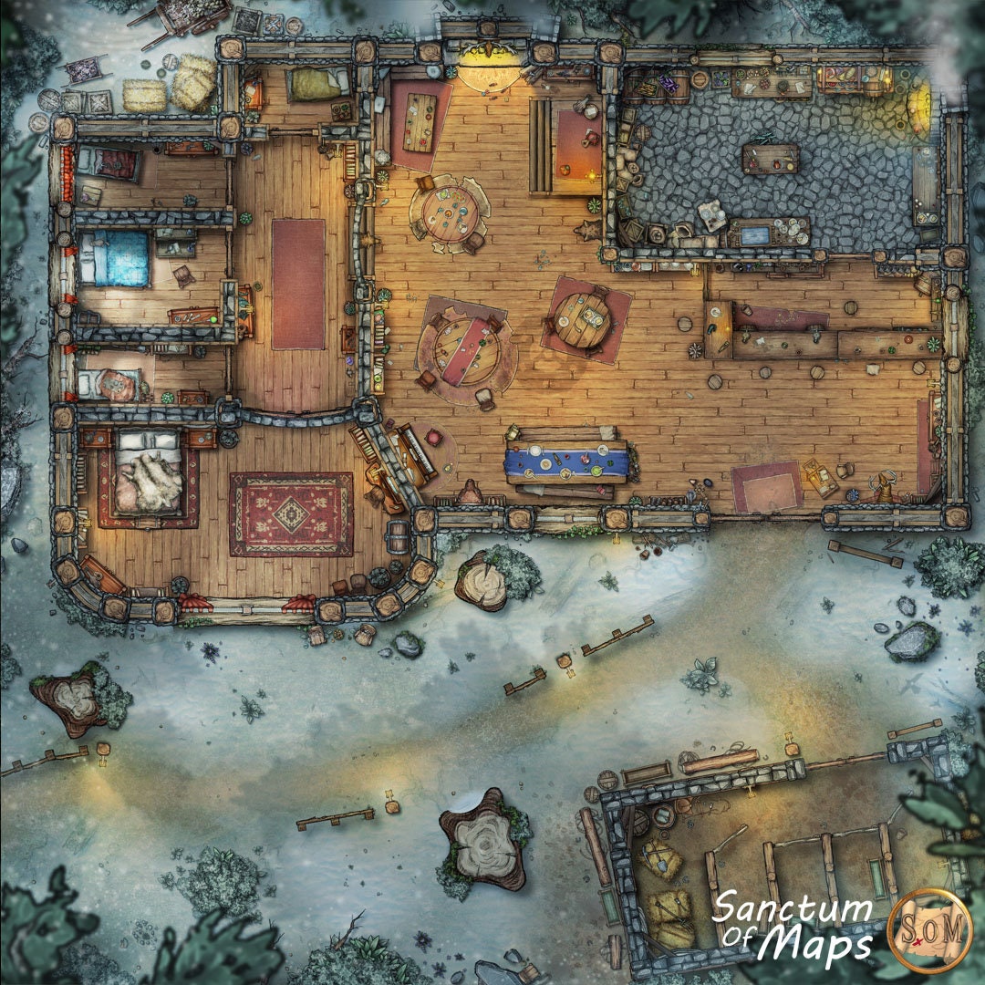 Snowy Tavern Battle Map Dnd Battle Map Dandd Battlemap Dungeons And Dragons 5e Roll20 