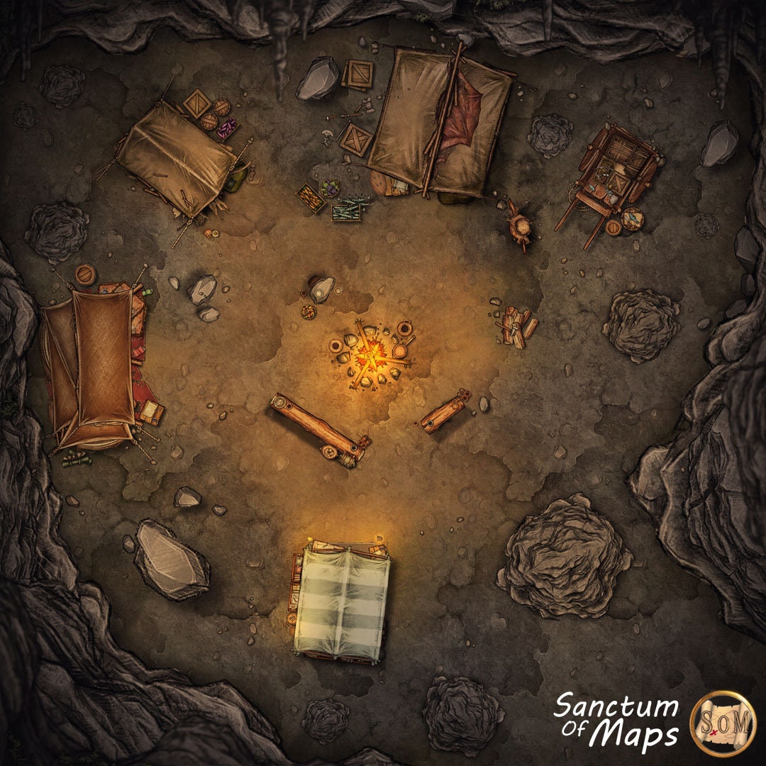 CAVE CAMPSITE Battle Map, Dnd Battle Map, D&D, Battlemap, Dungeons and Dragons, 5e, Roll20 ...