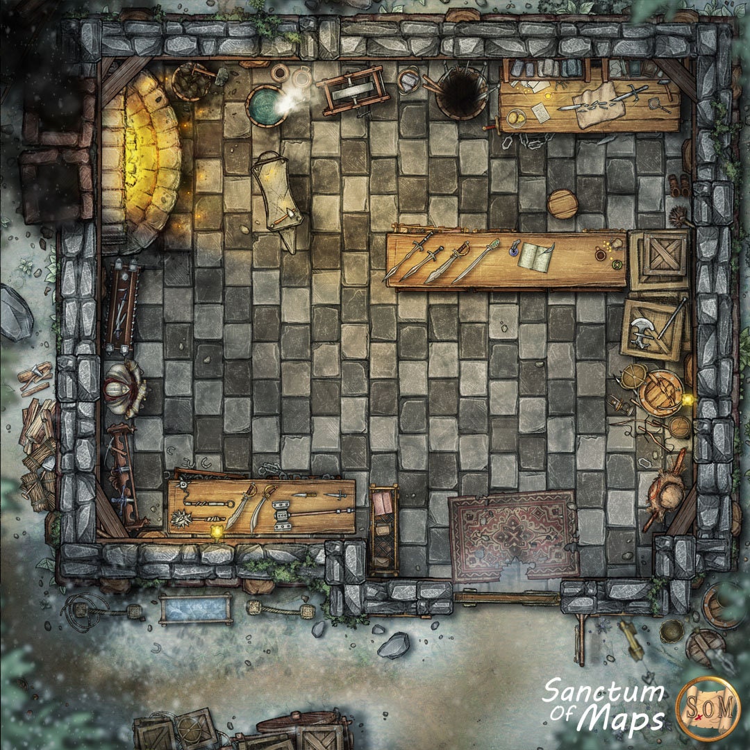 WINTER BLACKSMITH Battle Map, Dnd Battle Map, D&D, Battlemap, Dungeons ...