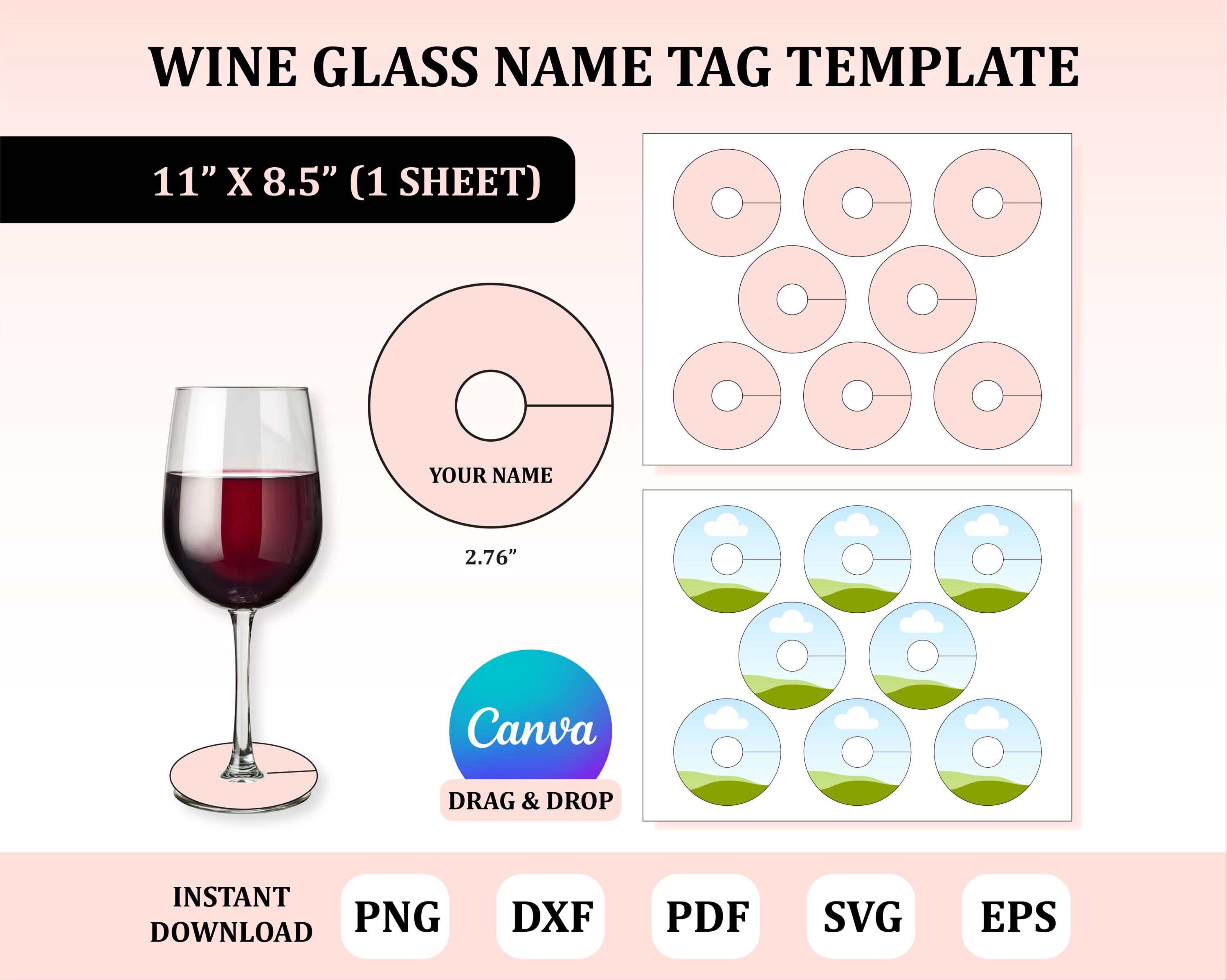 Wine Glass Name Tag Template, Wine Name Tag, Wine Glass Tag, Tag for ...