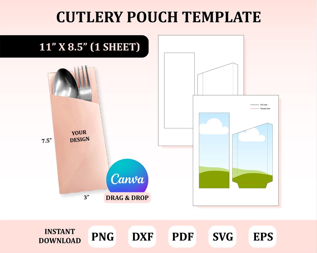 Cutlery Pouch Template, Cutlery Pouch SVG, Cutlery Pouch Packaging ...