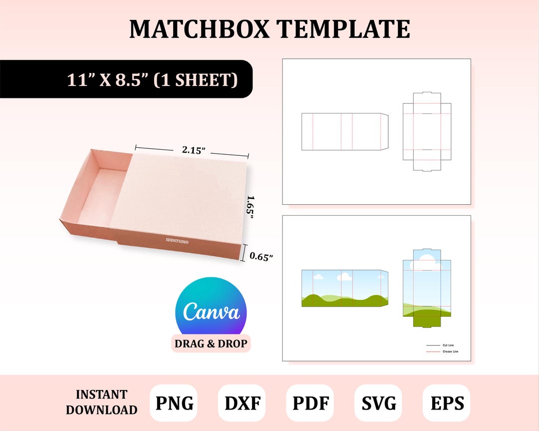 Matchbox Template, Box Packaging, Matchbox Svg, Matchbox Canva Template ...