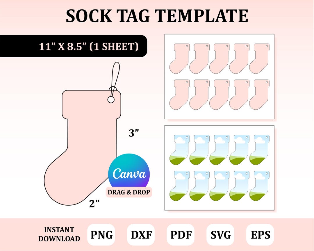 Sock Tag Template, Christmas Tag Template , Christmas Sock Tag, Sock ...