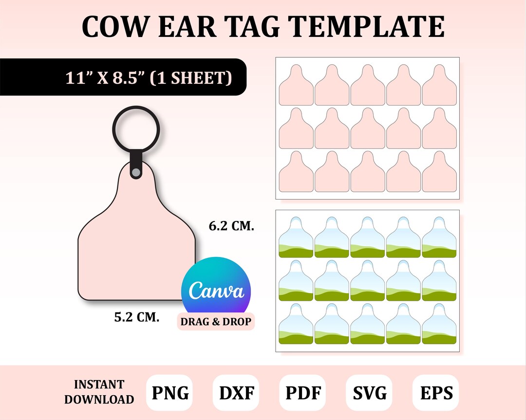 Cow Ear Tag Template, Keychain Template, Keychain Sublimation, Cow Tag ...