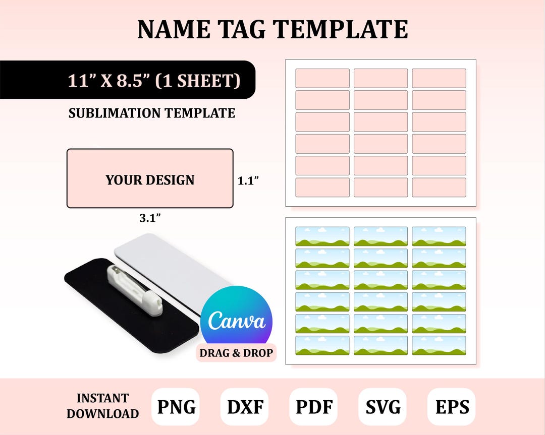 Name Tag Template, Name Tag Sublimation, Name Tag Blank, Pin Name Tag ...