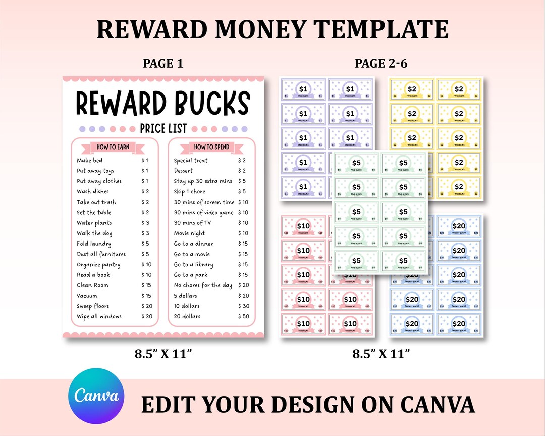 Reward Money Template, Reward Bucks Template, Reward Dollars Template ...