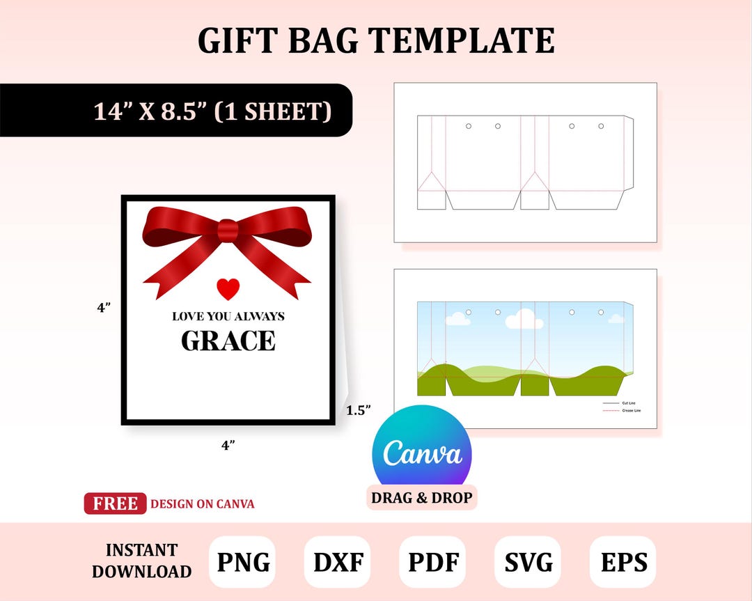 Gift Bag Template, Valentine Bag Template, Packaging for Valentine ...