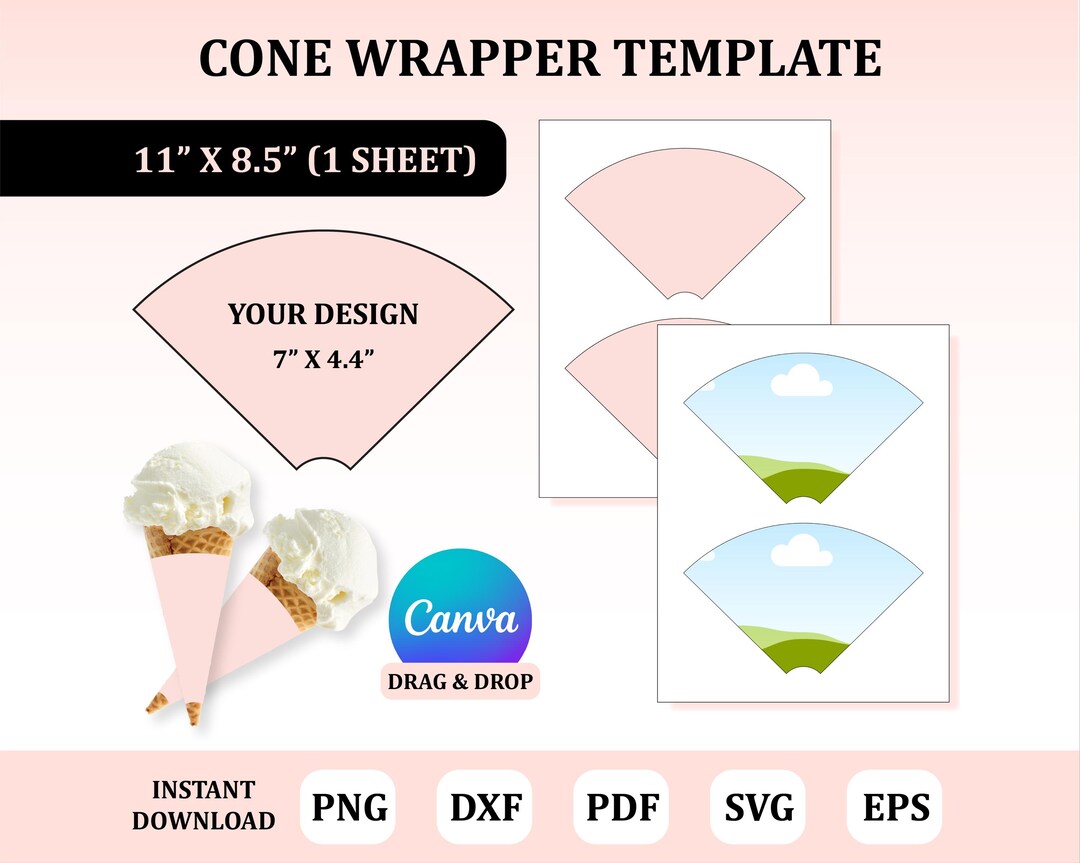Cone Wrapper Template, Ice Cream Cone Wrapper Template, Ice Cream Wrapper, Ice Cream Cone Label ...