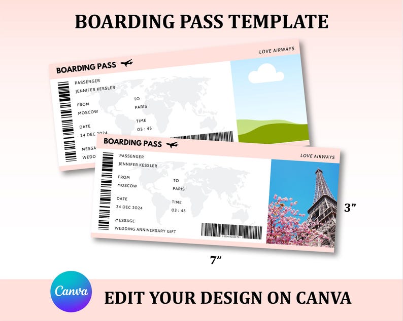 Boarding Pass Template, Boarding Pass Surprise Gift, Editable Boarding ...