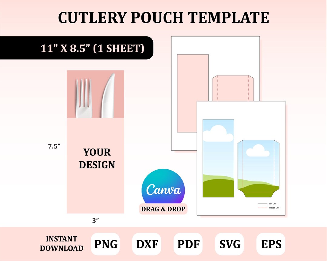 Cutlery Pouch Template, Cutlery Pouch SVG, Cutlery Pouch Packaging ...