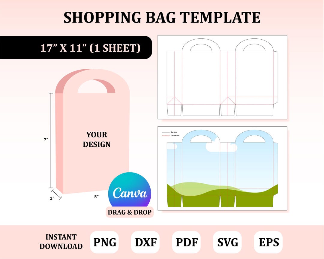 Shopping Bag Template: SVG, Canva, & Packaging Design - Etsy